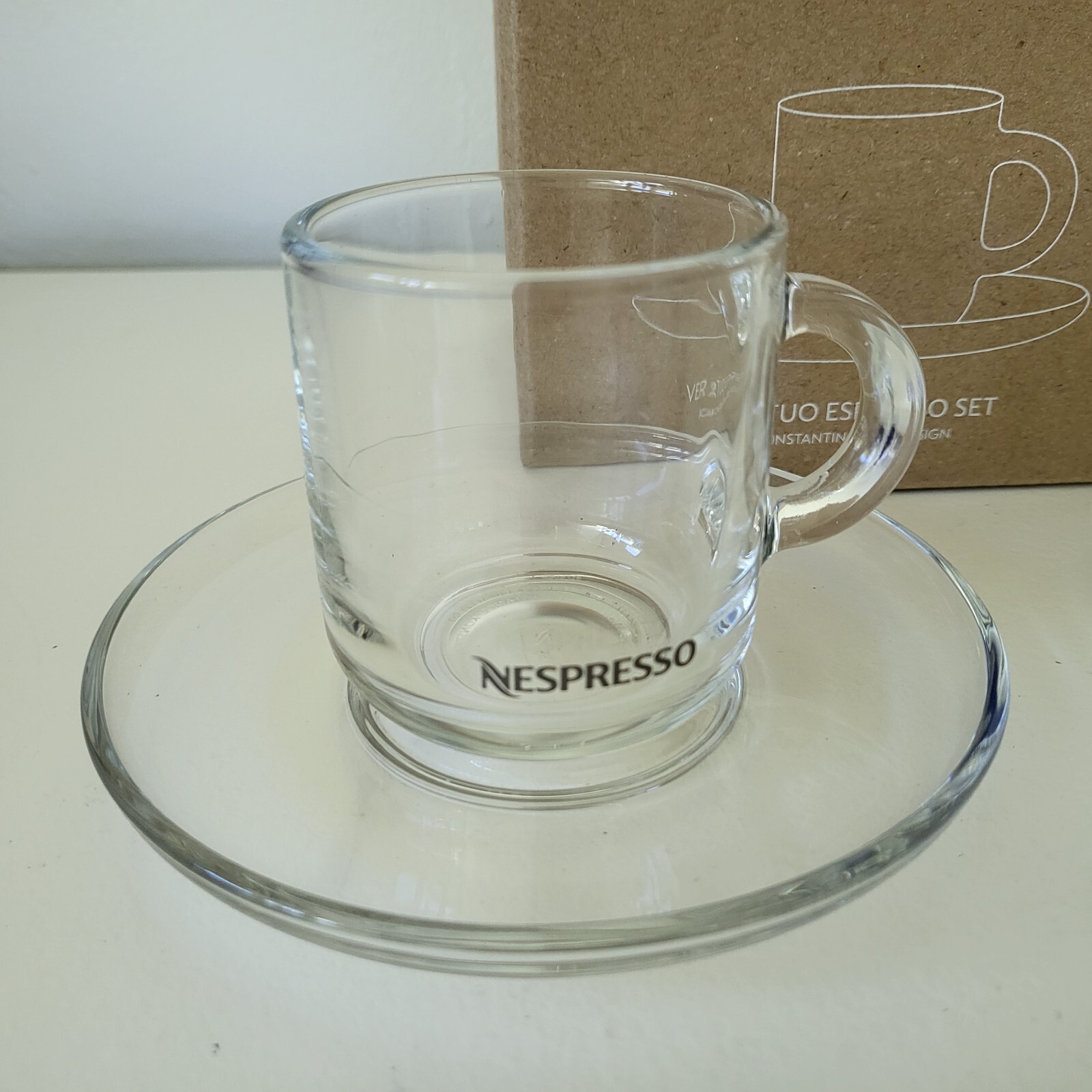 Nespresso Vertuo Set 2 Espresso Glass Cups W Glass Saucers And Spoons New