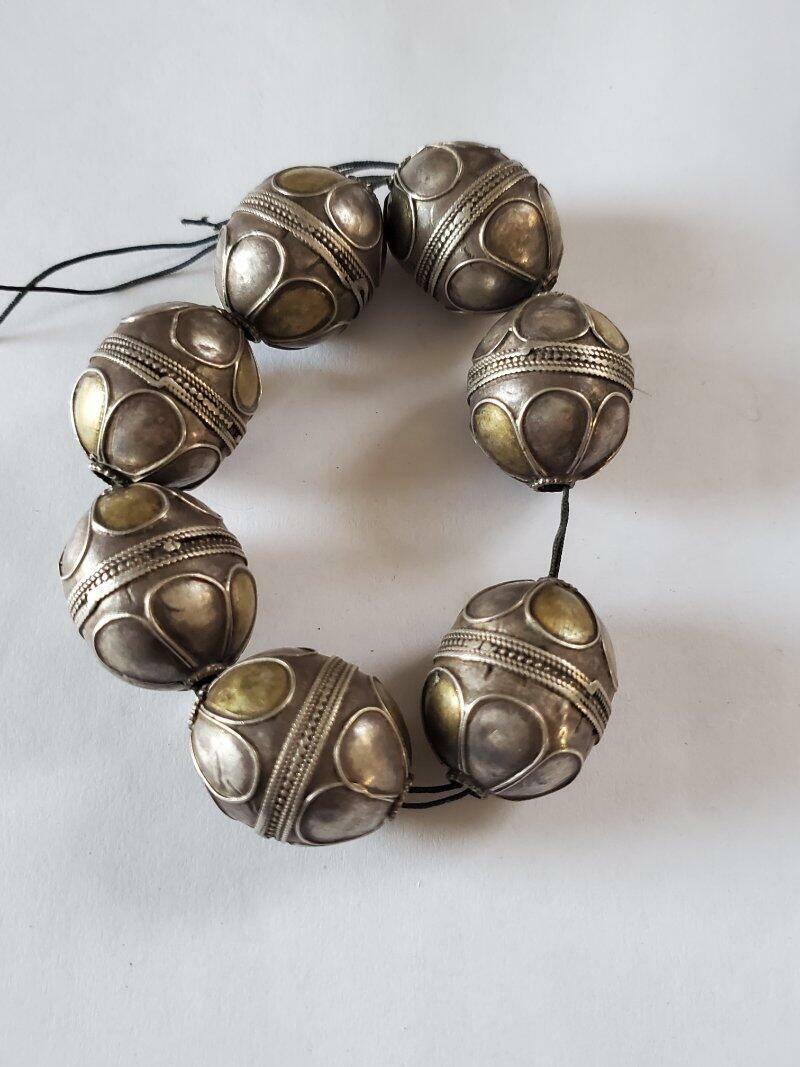Vintage Antique Silver Turkman Large Silver Beads - Gem