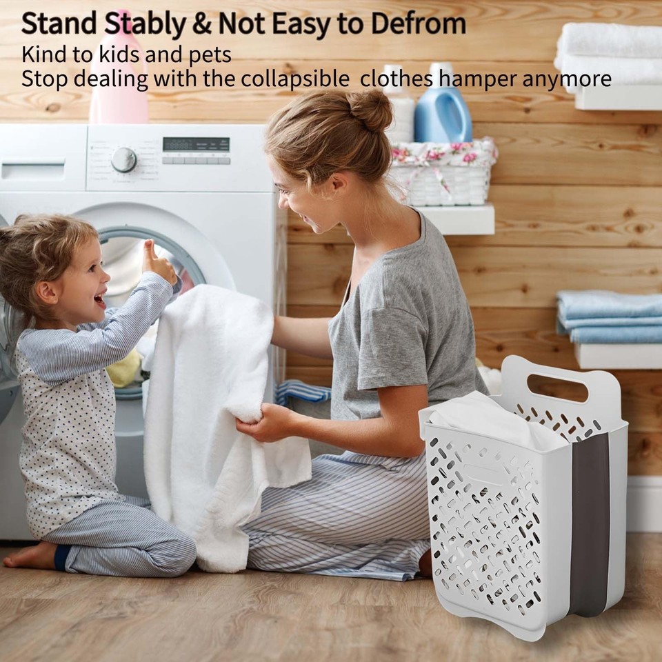 Plastic Foldable Laundry Basket with Handle, 42L Wall Mounted Laundry ...