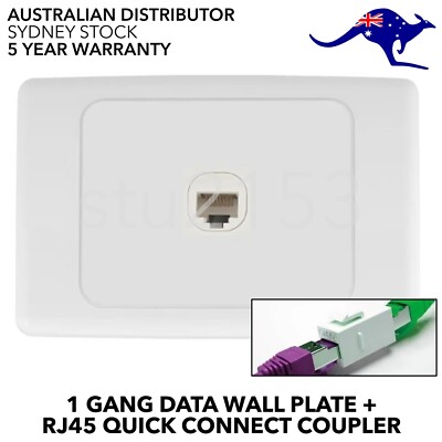 1 Gang Data Wall Plate with Quick Connect COUPLER CAT6 RJ45 Network LAN ...