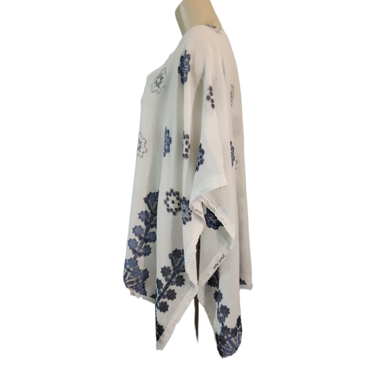 J. Jill Ocean Breeze Jacquard Poncho Top Overlay OS White Blue ...