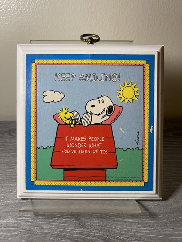 1965 Hallmark Peanuts Snoopy “keep Smiling It Makes People Wonder” Wood ...