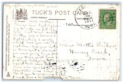 1911 Christmas Holly Berries Song Birds Embossed Logan Iowa IA Tuck's ...
