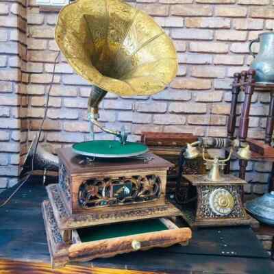 Antique Look HMV Gramophone Functional Working Wind-Up Record Player ...