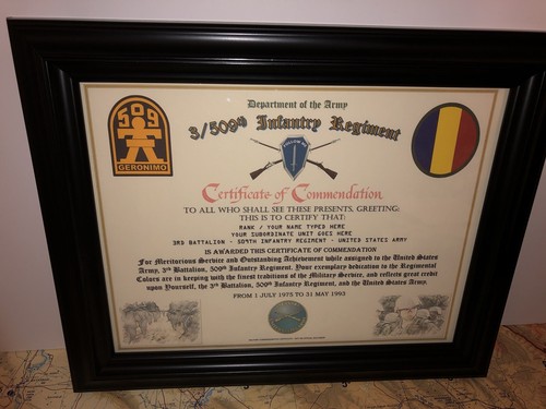 3/509TH INFANTRY REGT. (TRADOC) / COMMEMORATIVE CERTIFICATE OF ...