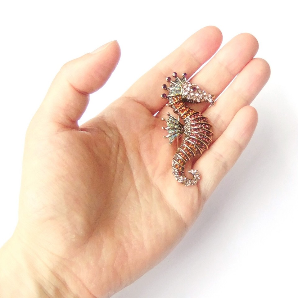2pcs Brooch Pin Seahorse Sparkle Colorful Blue Orange Gold Fish ...