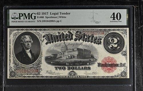 1917 $2 US Legal Tender Large Size Note Fr. 60 PMG XF40 | eBay