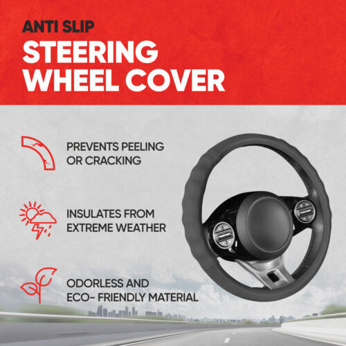 Soft Touch Leather Gray Steering Wheel Cover with Grooves, Advanced ...