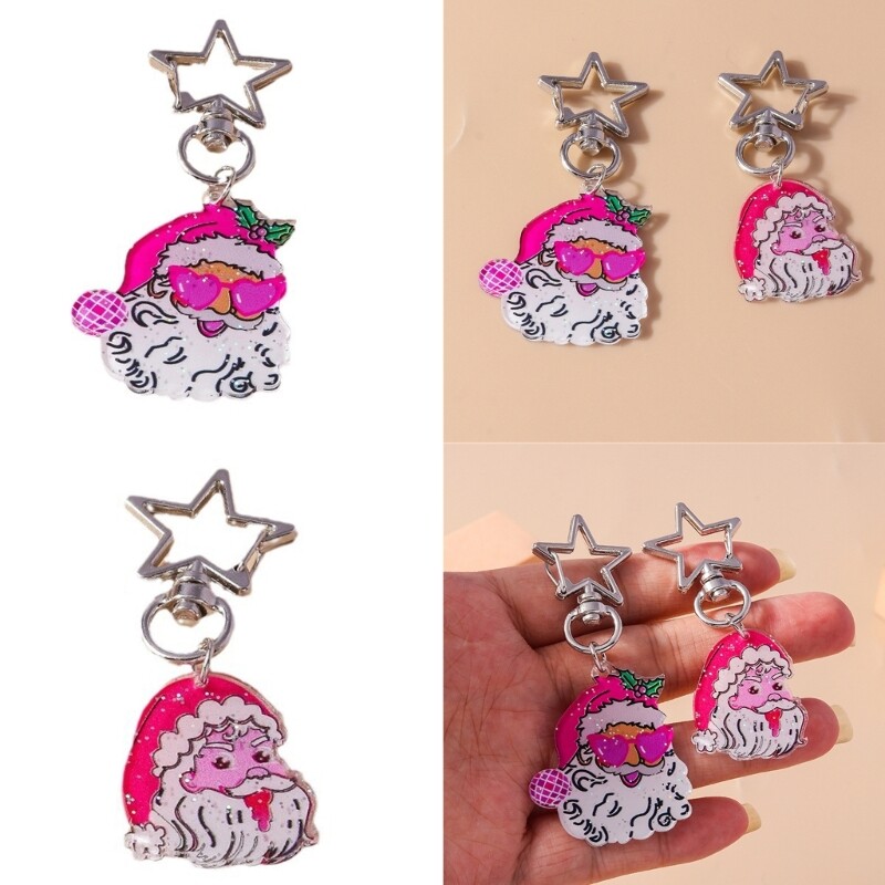 Trendy Santa Claus Keyrings Pendant Acrylic Christmas Theme Key Chains ...