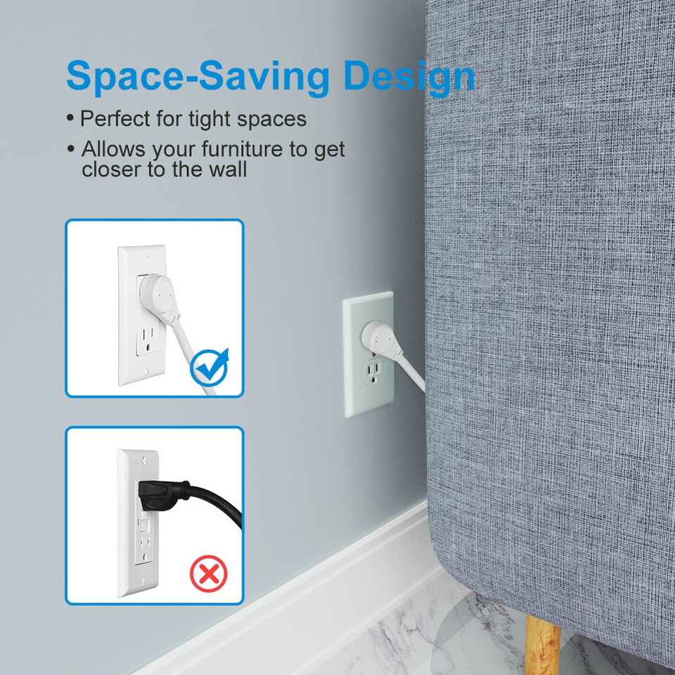 DEWENWILS 1 Ft Extension Cord Low Profile Angled Flat Plug 3 Prong ...