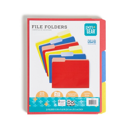 File Folders, 25 Count, Assorted Colors, Letter Size, 3 Tab Positions ...