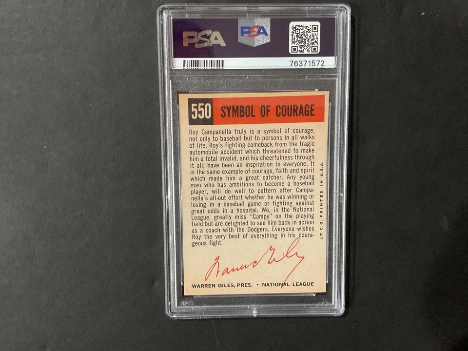 1959 Topps Baseball Card #550 Roy Campanella Symbol Of Courage PSA 4 ...