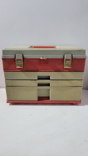 VTG Plano Model 833 Tackle Box 3 Drawer w/Top Storage Red & Gray USA ...