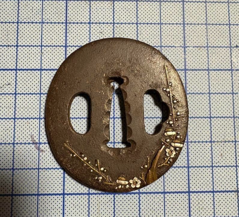 Samurai Katana Tsuba Handguard Sord Antique Worrier Palm Flower ...