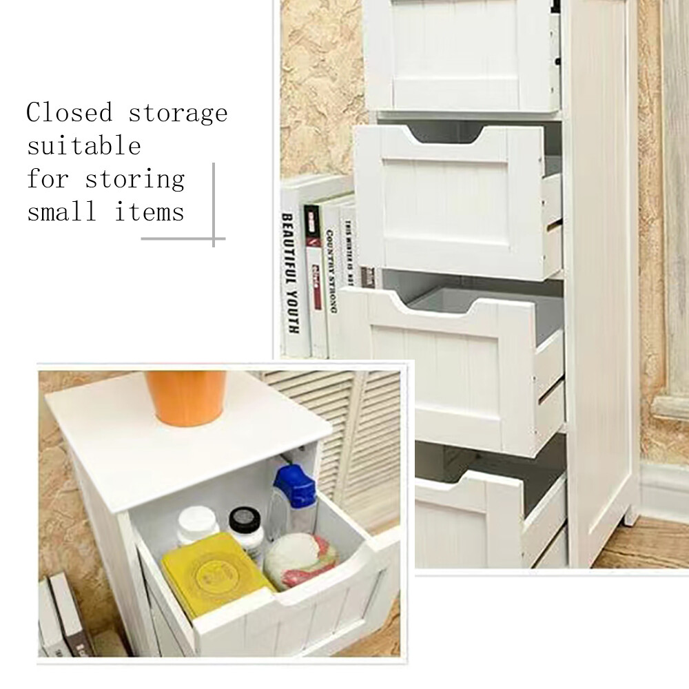 Small Bathroom Floor Cabinet Wooden Free Standing Storage Durable Side ...
