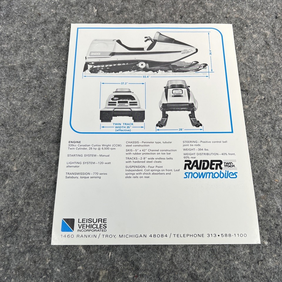 Vintage Original 1974 Raider Snowmobile One-Page Brochure | eBay