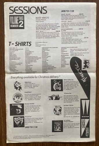 SESSIONS Mail order catalog Vol.3 No.2 88 / 89 skateboarding punk ...