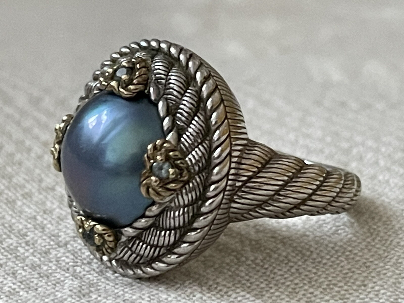 Judith Ripka 925 Sterling Mabe' Pearl Ring Sz 6 - Gem