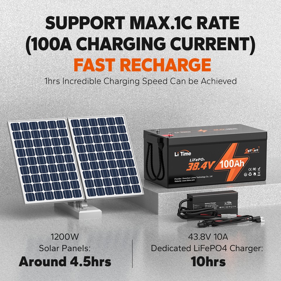 LiTime 36V 100Ah LiFePO4 Lithium Battery 200A BMS For 5Kw Golf Cart/UTV ...