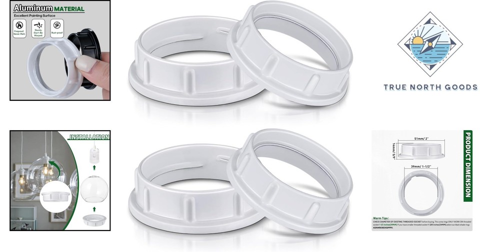 Durable Aluminum Light Socket Shade Rings 4-Pack for E26 Sockets - 1-1/ ...