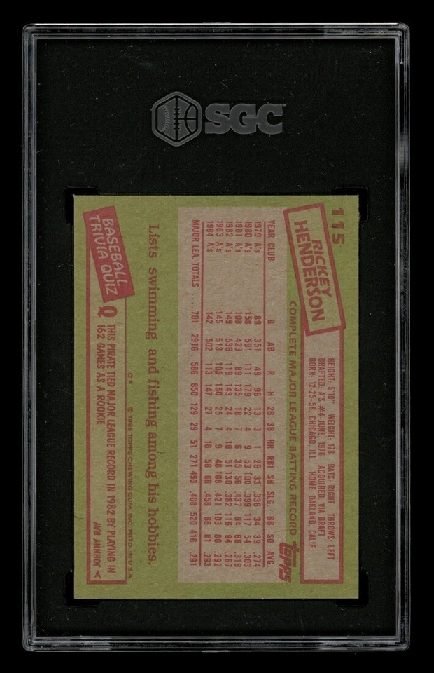 1985 Topps Set-Break #115 Rickey Henderson SGC 8 NM MT | eBay