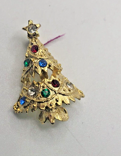 Yellow Gold-Plated Multicolored Cubic Zirconia Vintage Christmas Tree ...