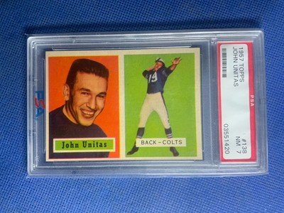 1957 TOPPS #138 JOHNNY UNITAS ROOKIE CARD RC HOF BALTIMORE COLTS PSA 7 ...