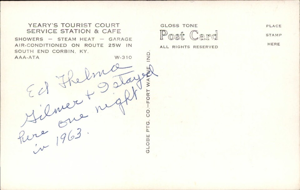 Corbin Kentucky Yearys Tourist Court Service Station Cafe 1940-50s cars postcard | eBay