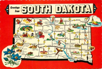 Greetings Postcard - Map of the State of South Dakota - #2 | eBay