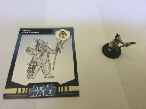 Logray ewok Sharman Star Wars Miniatures With Stat Card Wotc | eBay