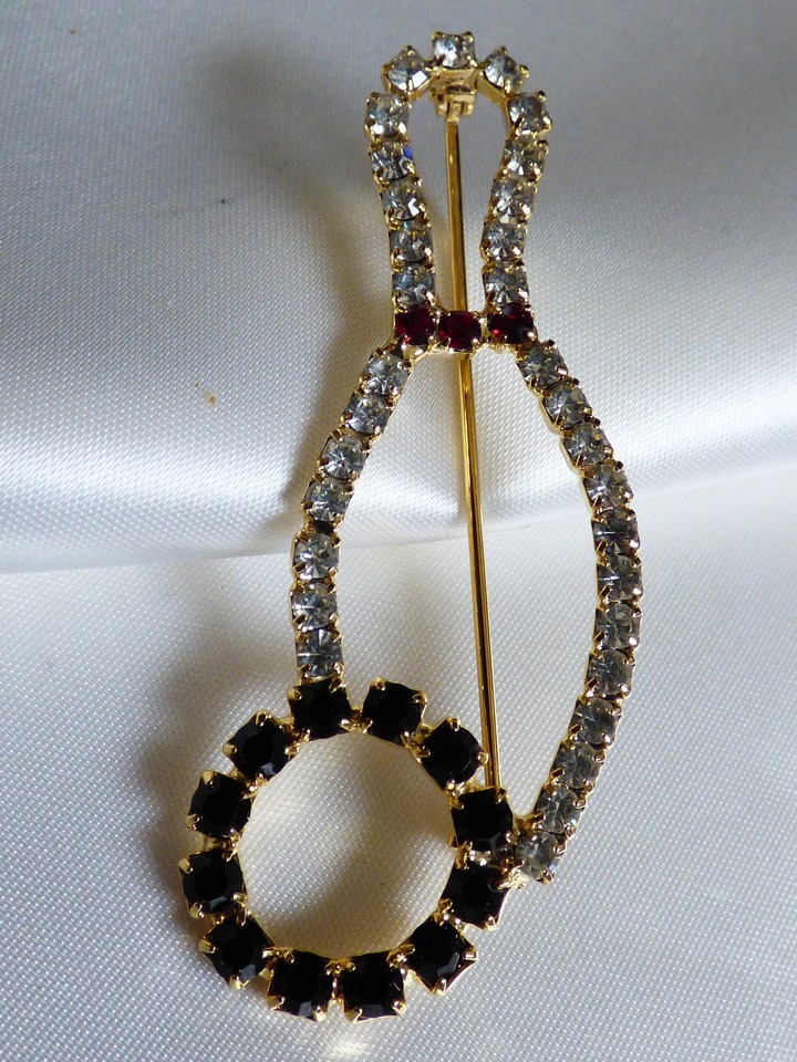 Gold tone black red & clear crystal Bowling pin Brooch | eBay