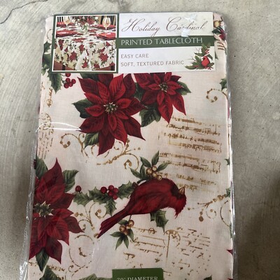 New Benson Mills Festive Birds, Red Cardinals/greenery Tablecloth 70” X ...