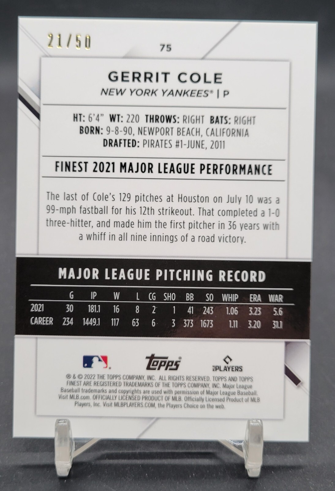 2022 Topps Finest Gerrit Cole Rose Gold Mini Diamond Refractor /50 ...