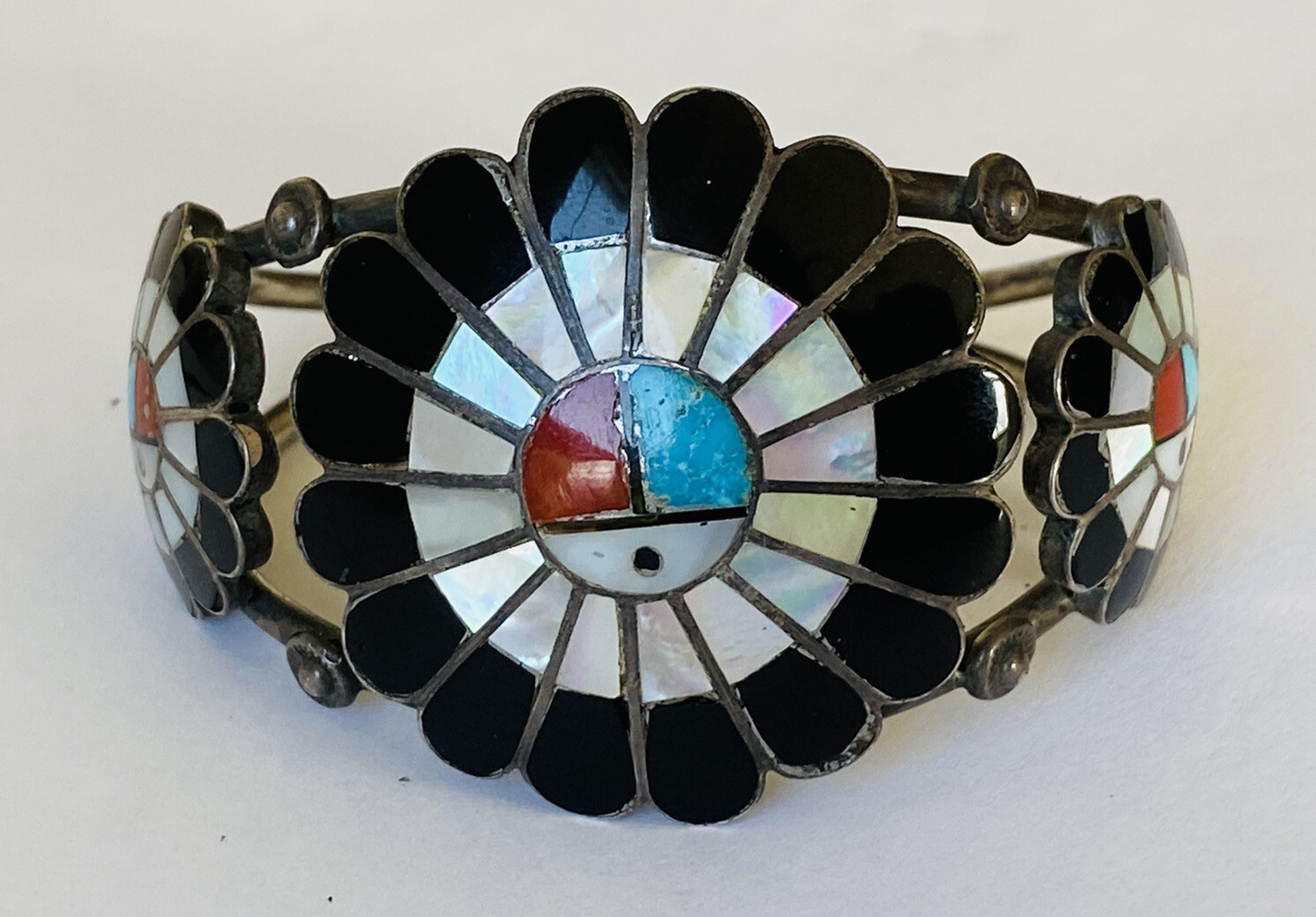 Vintage Navajo Zuni Sun-Face Sterling Silver Turquois… - Gem