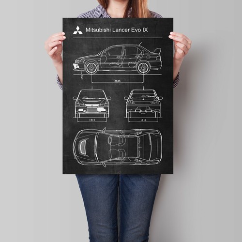 Mitsubishi Lancer EVO IX Car Poster Retro Patent Blueprint Art Print | eBay