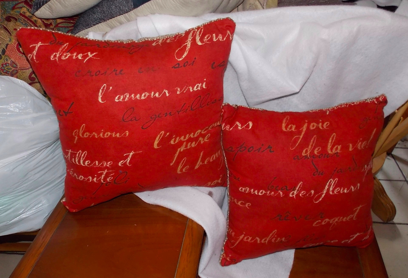Pair of Brick Brown Beige French Writing Print Throw Pillows 18 x 18 | eBay