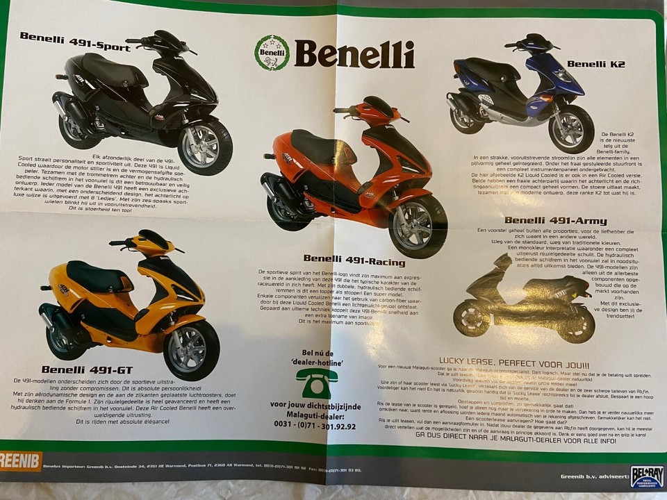 Benelli 491 model series scooter motorcycle brochure poster DUTCH | eBay