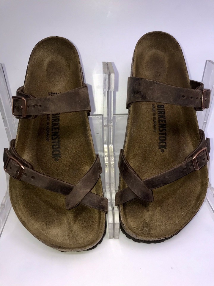 BIRKENSTOCK MAYARI Leather SANDALS HABANA Brown, Copper Buckle SIZE 39 ...