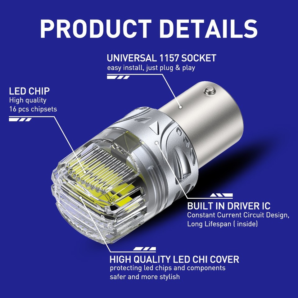 2PC 1157 LED Strobe Flashing Safety Brake Stop Tail Parking Light Bulb ...