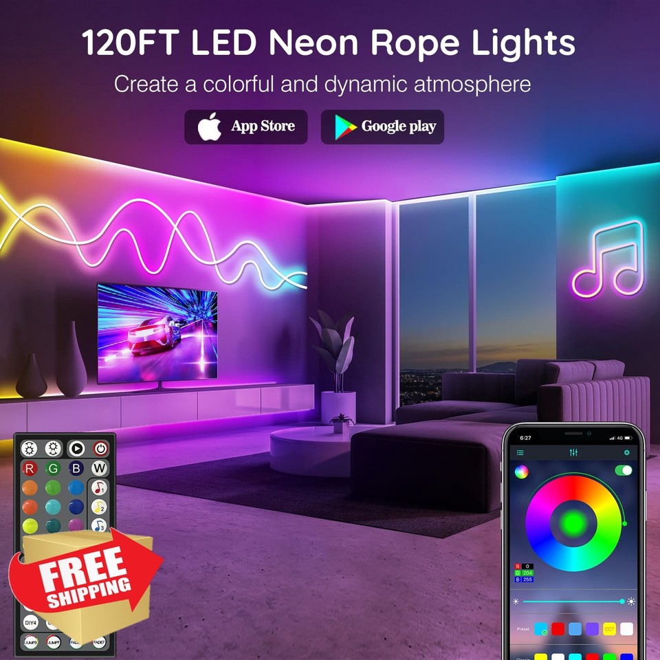LETIANPAI 120Ft RGB Neon Rope Lights App | eBay