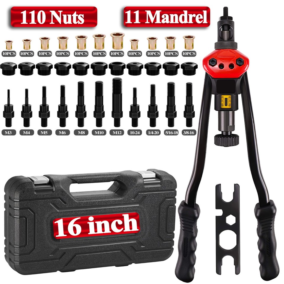 Rivet Gun Kit Rivnut Thread Setting Tool Nut Setter NutSert Metric SAE ...