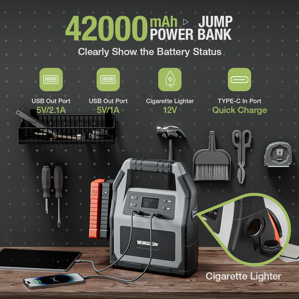 YESPER 12V 24V Jump Starter Pack Truck Booster Battery Charger Power ...