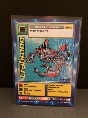 Vintage 1st Edition Digimon Crabmon Rookie Level Bo-28 NM | eBay