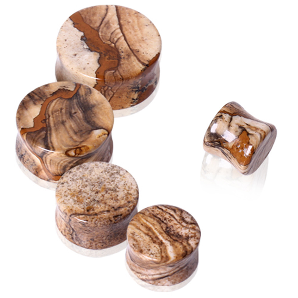 Natural Jasper Stone Ear Saddle Plugs Double Flare Plugs Organic Ear ...