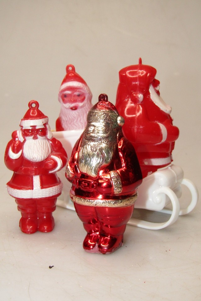 Lot Vintage Hard Plastic Red Santa with Sack Bag Sled Christmas ...