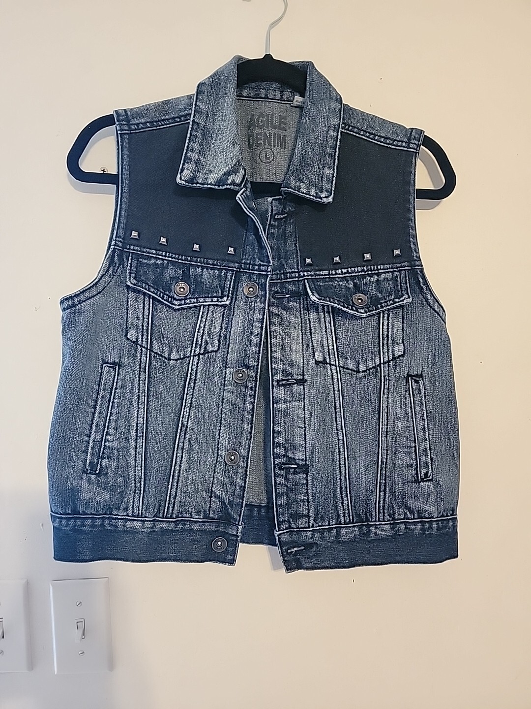 Agile Denim Black Studded Vest Large Biker Rocker Grunge Classic Punk ...