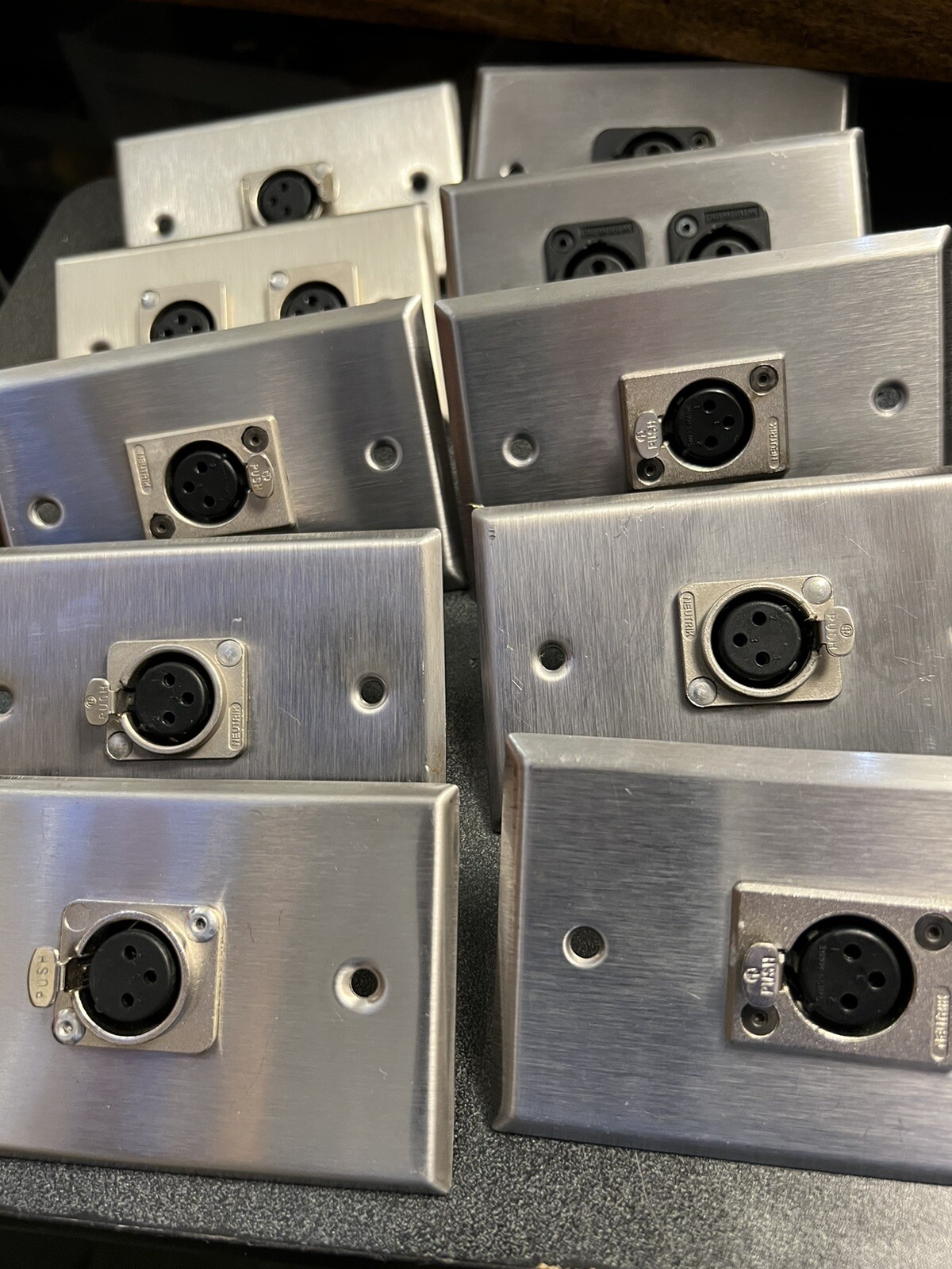 7 single female & 1 dual neutrik, 1 dual & 1 single whirlwind XLR F ...