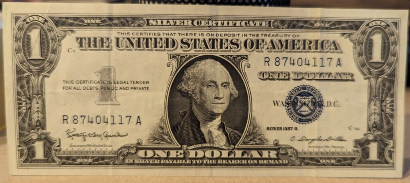 1957 One Dollar Blue Seal Series B Note Silver Certificate Old US Bill ...