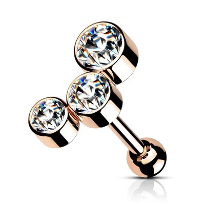 Haltère 1,2mm or Rose 6mm Piercing 3 Zircon Piercing Oreille Helix ...