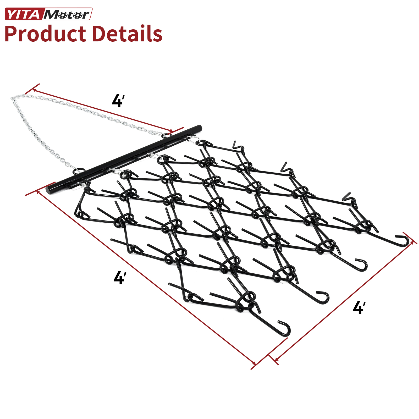 Heavy Duty Drag Harrow 4'W x 4'L 3/8in Tines for Lawn Leveling ATV UTVs ...